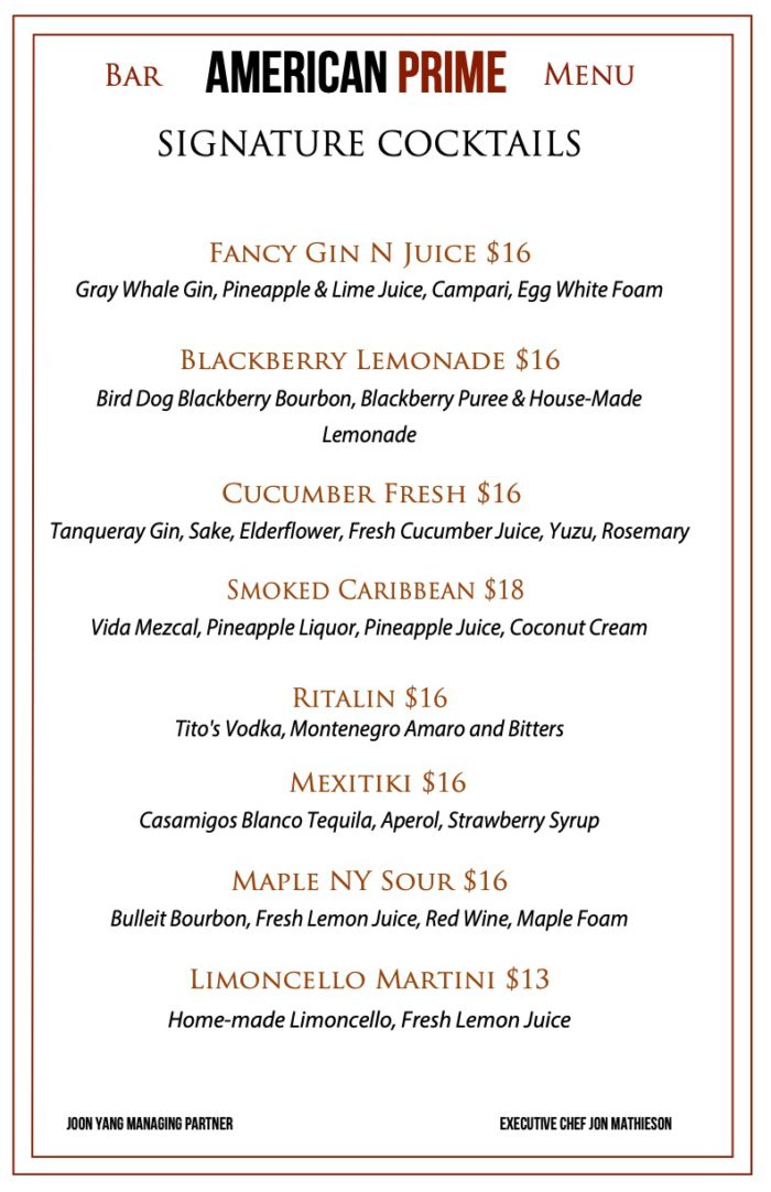 Dinner Menu – American Prime
