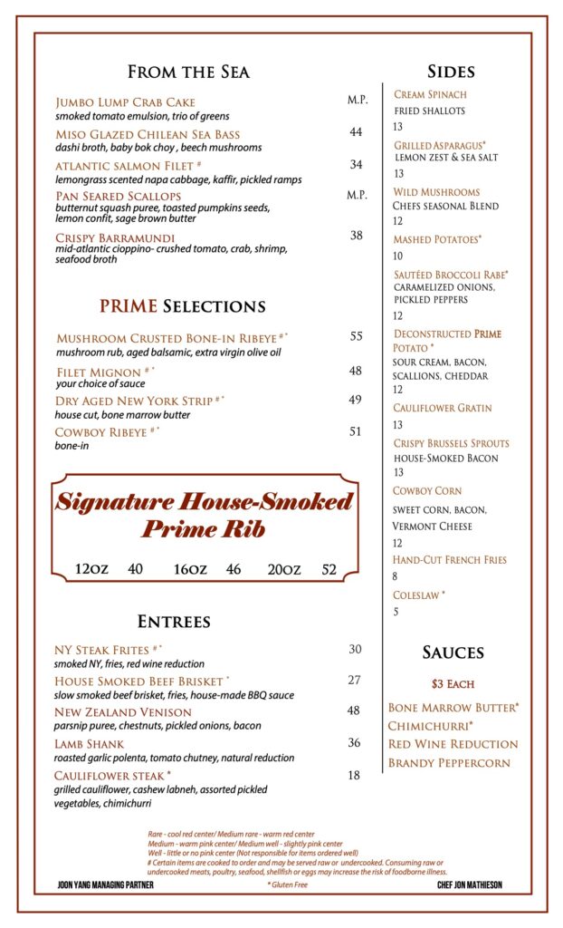 Dinner Menu – American Prime