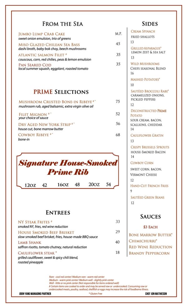 Dinner Menu – American Prime