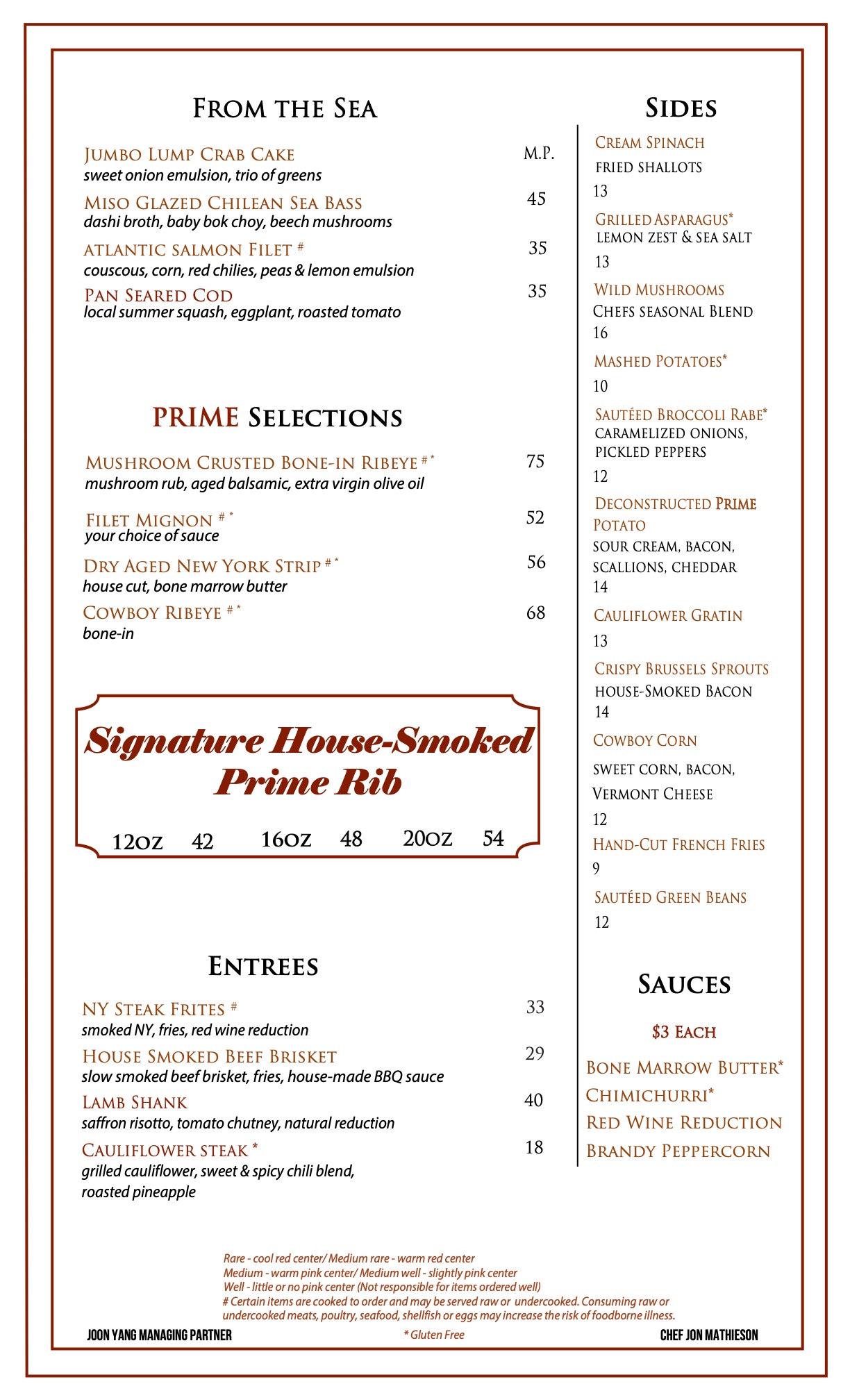 Dinner Menu – American Prime